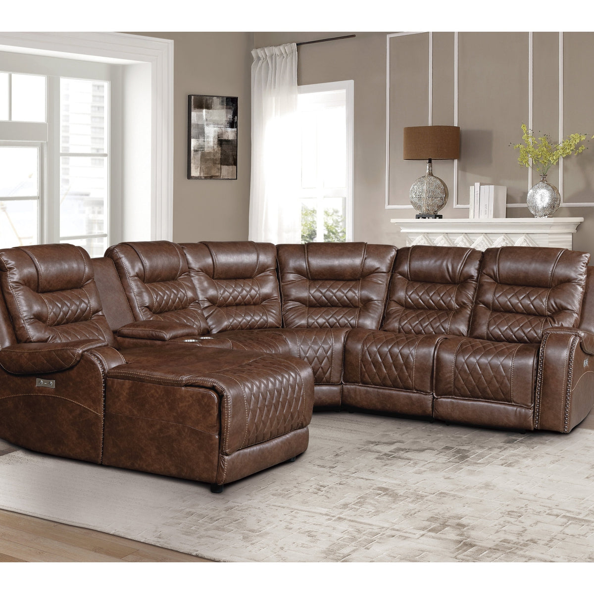 Homelegance Putnam Brown 6-Piece Modular Power Reclining Sectional with ...