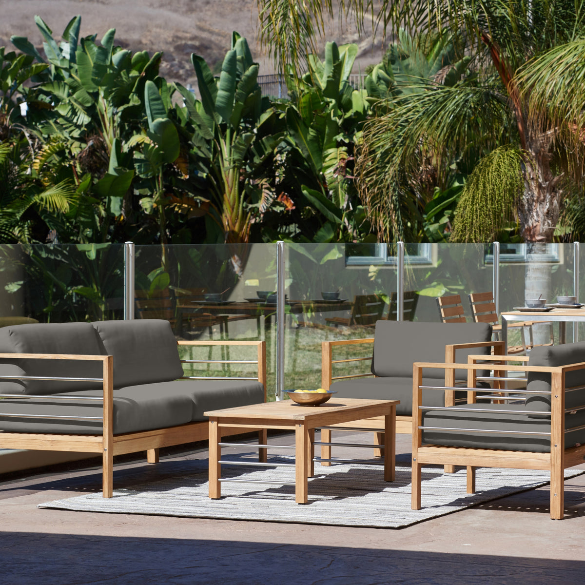HiTeak SoHo 4-Piece Teak Charcoal Outdoor Patio Deep Seating Set with ...