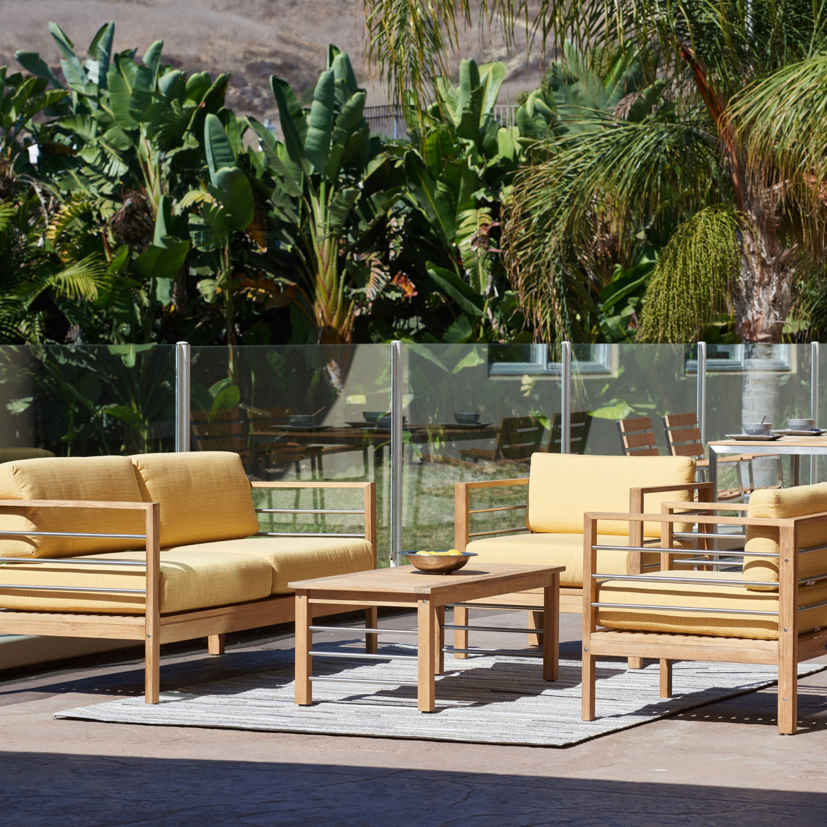 HiTeak SoHo 4-Piece Teak Dupione Cornsilk Outdoor Patio Deep Seating ...