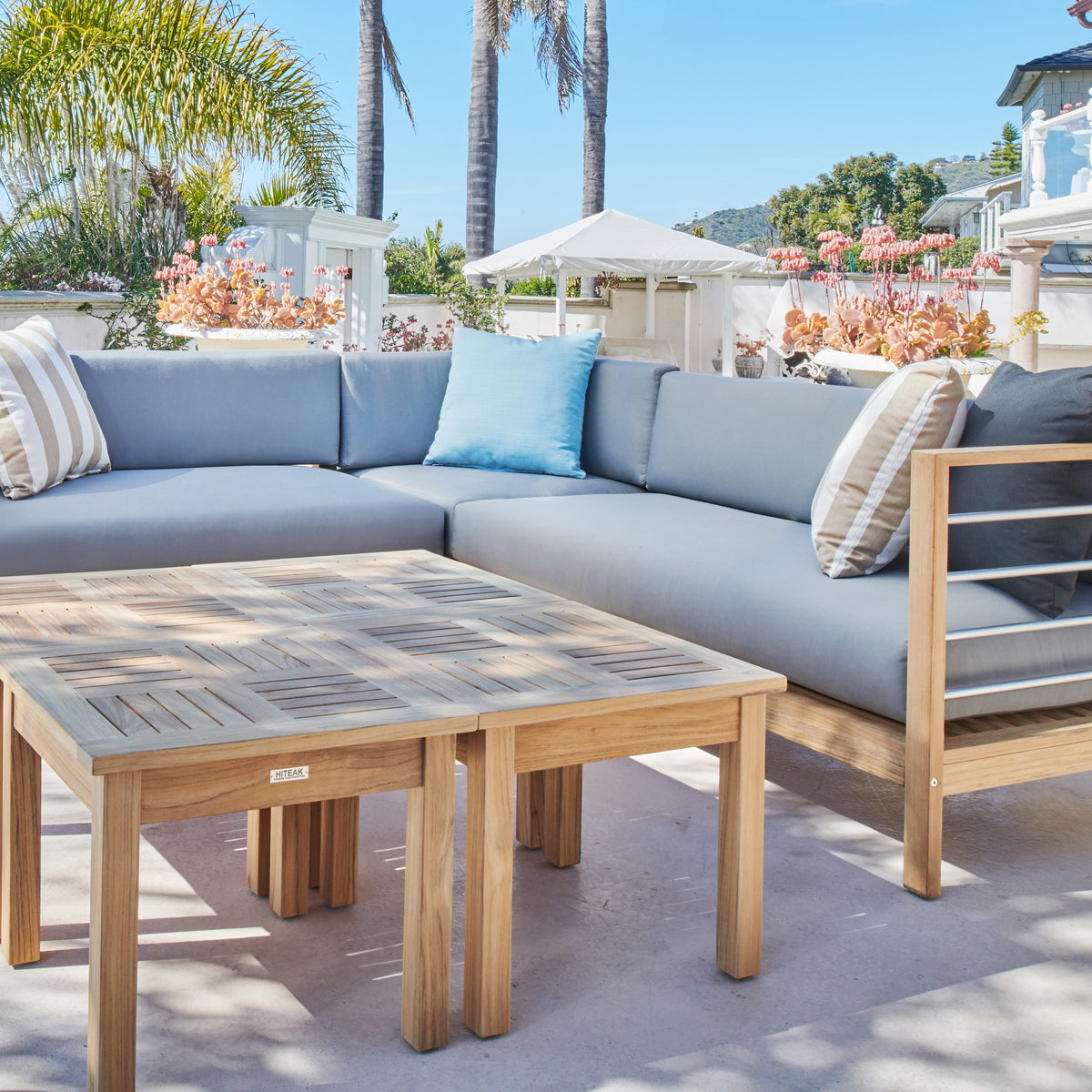 HiTeak SoHo 7-piece Teak Charcoal Outdoor Sectional Deep Seating Set ...