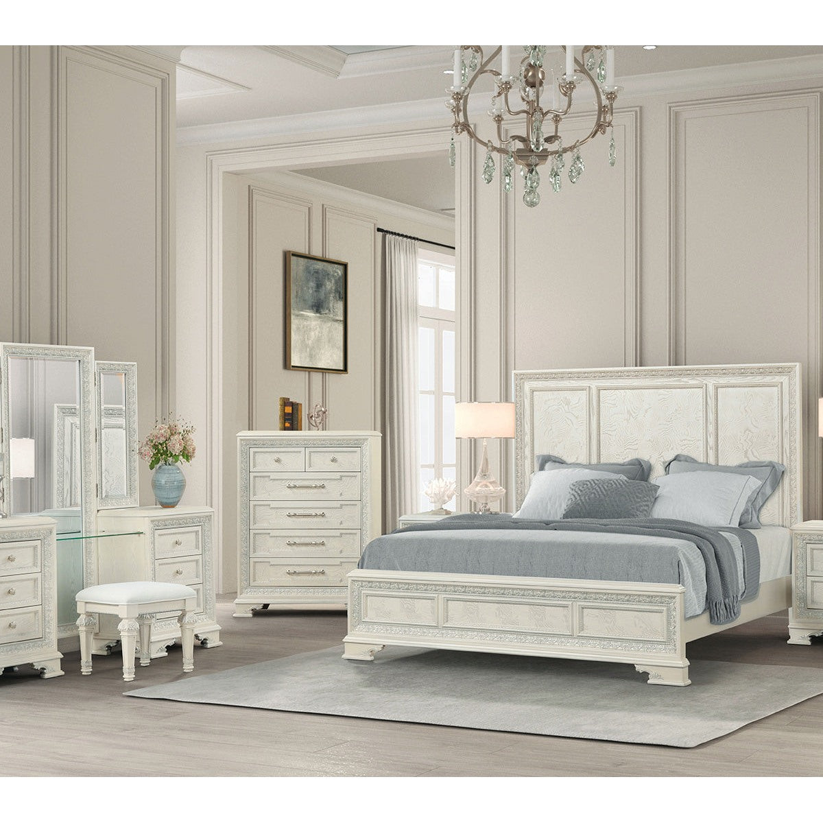 Furniture of America Stella Mia Creamy White Queen 5 Piece Bedroom Set ...