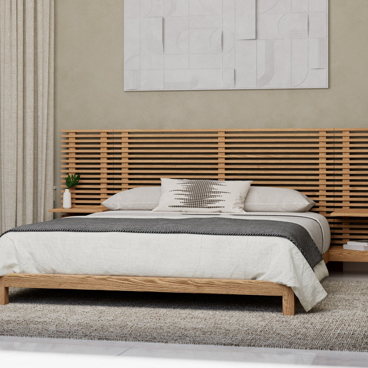 Modus Tanner Flaxen Full Solid Ash Wall Bed with Integrated Nightstands