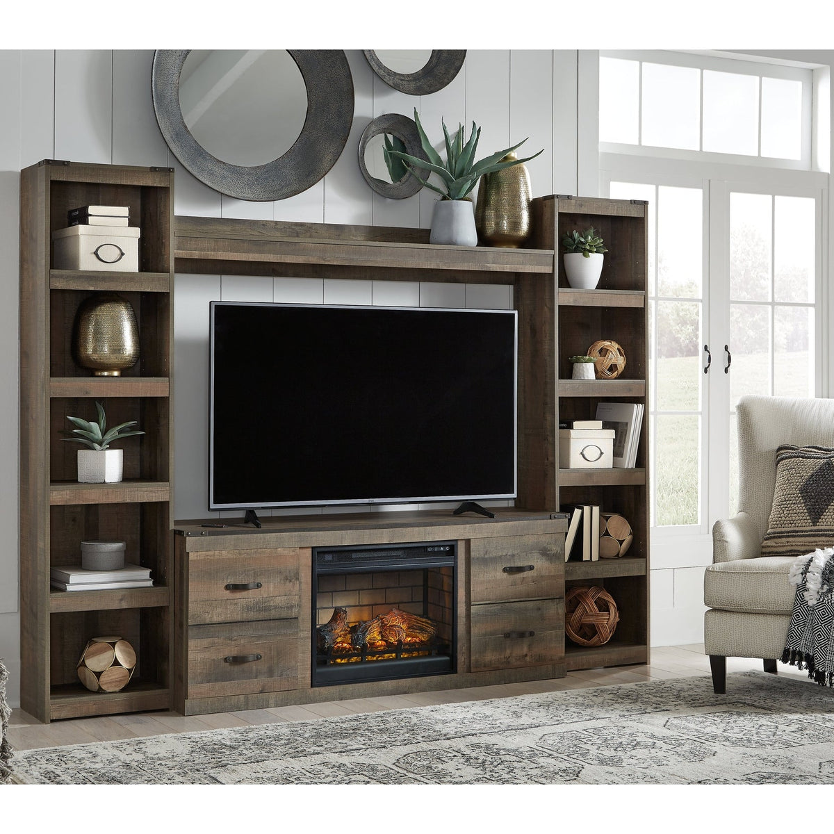 Ashley Furniture Trinell Brown 4-Piece Entertainment Center with ...