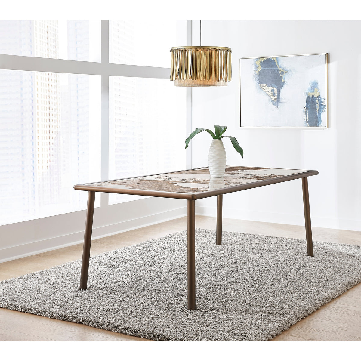 Modus Furniture Tulum Stone Top Dining Table with Bronze Metal Base ...