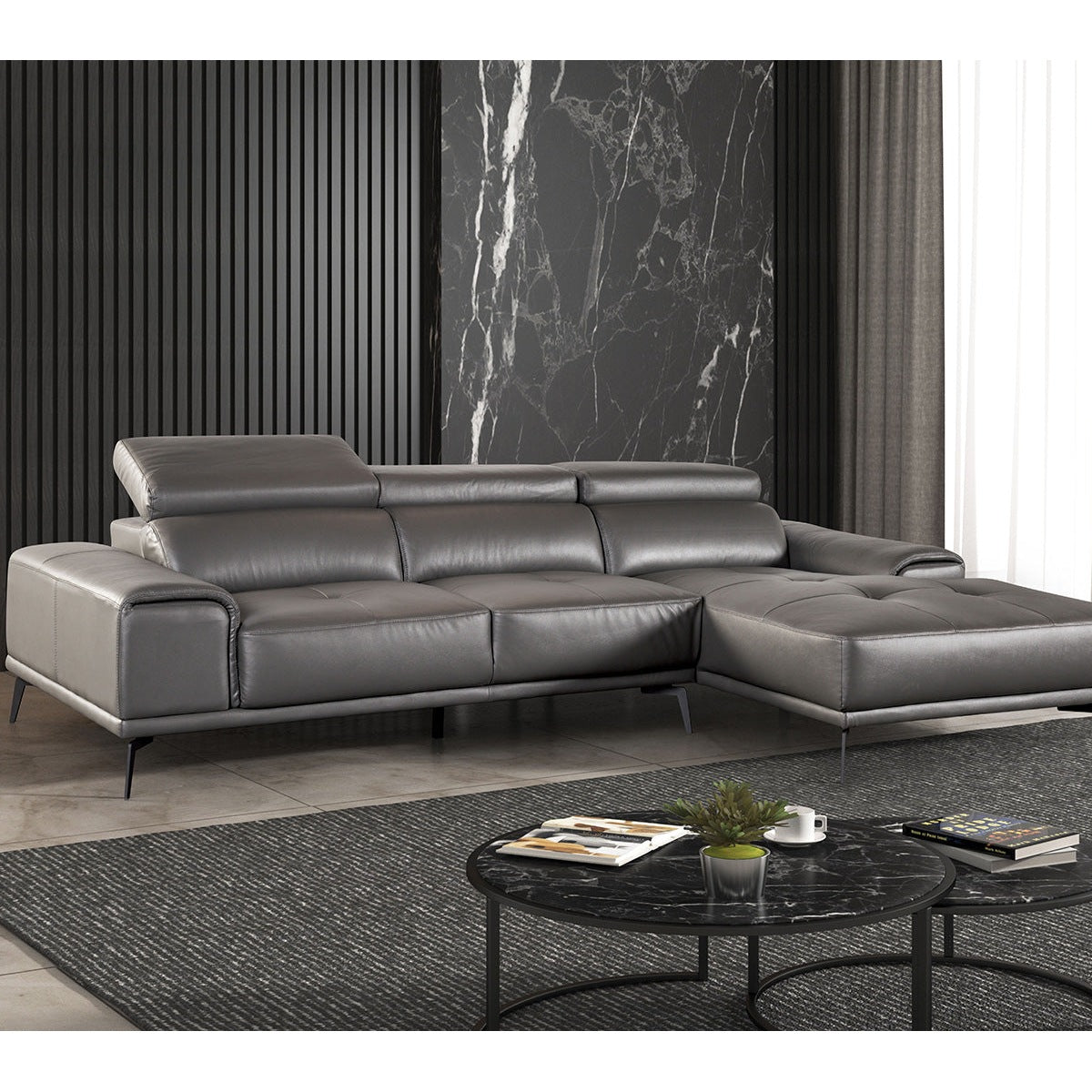 Furniture of America Vadso Dark Gray Leather Match Right Chaise ...