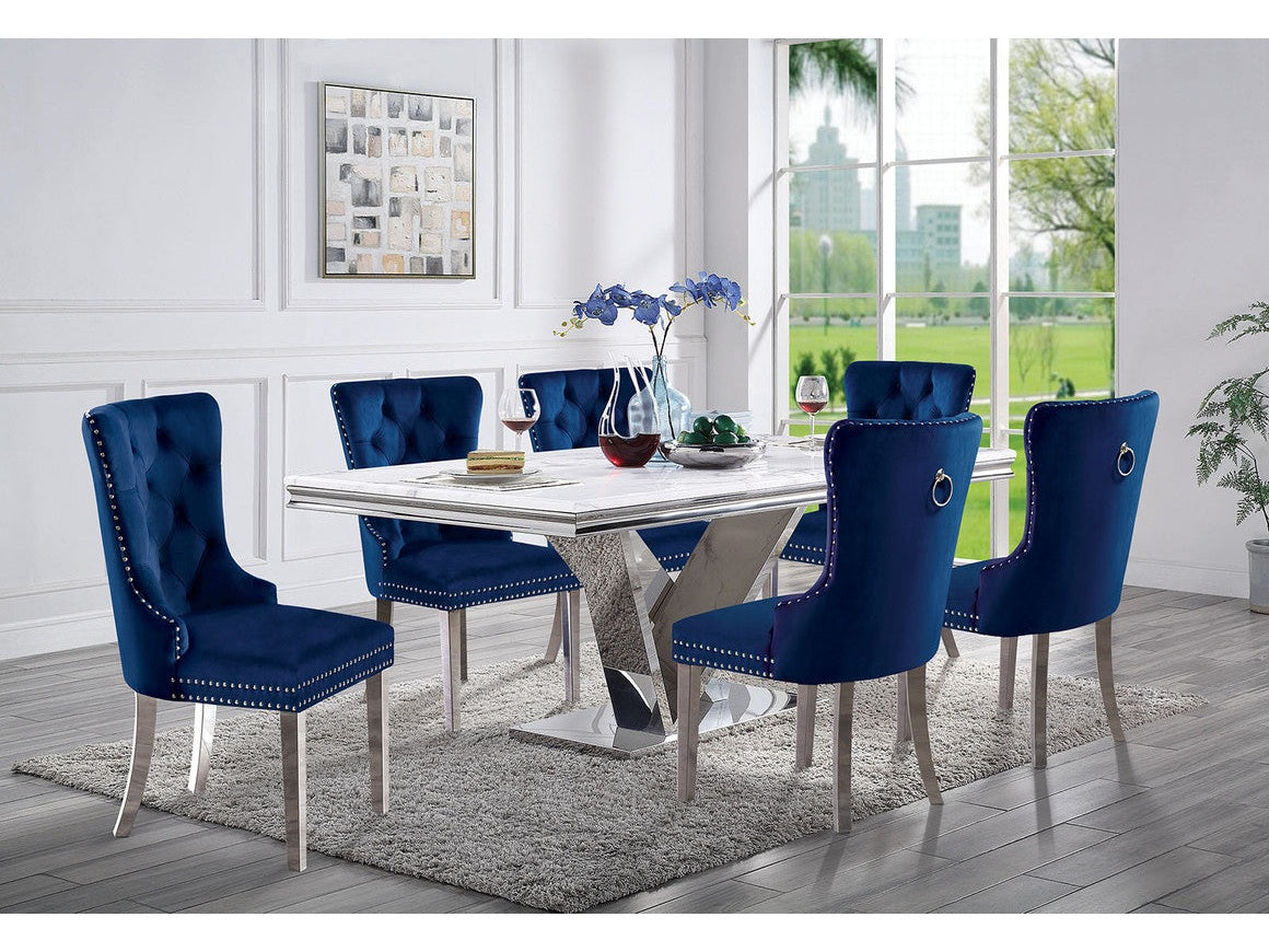 Furniture of America Valdevers Chrome/Navy 5 Pc. Dining Table Set ...
