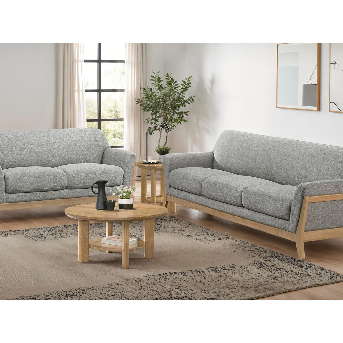 Coaster Vaughn Grey 2-piece Fabric Upholstered Flared Arm Sofa Set ...