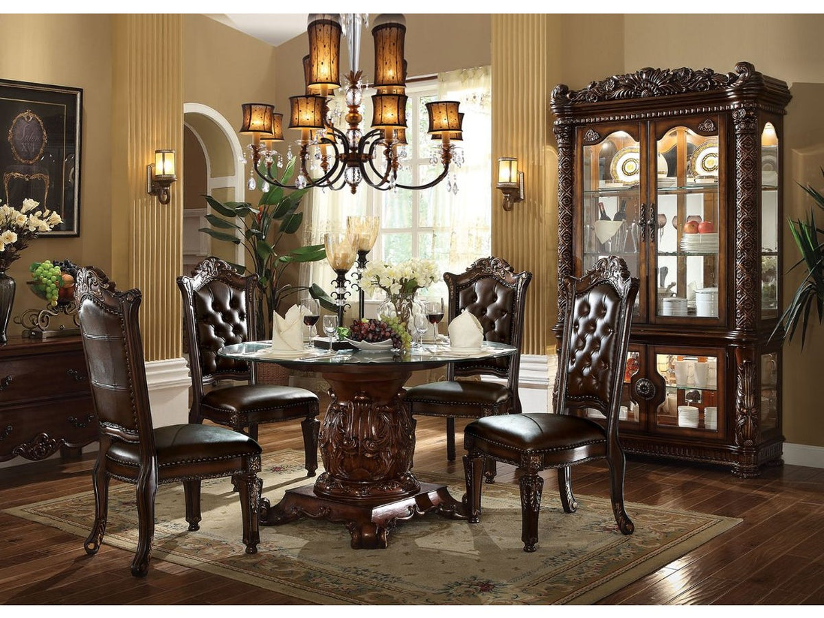 ACME Vendome Cherry Dining Table w 54" Glass Top | Ornate Home