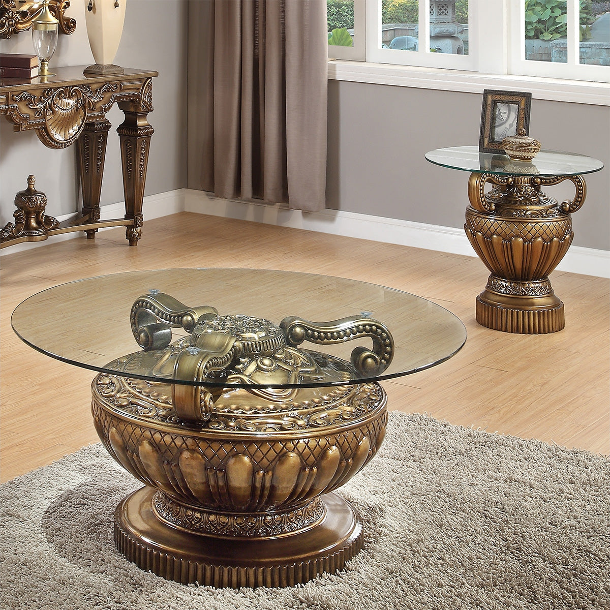 Homey Design Verena Bronze 3pc Coffee Table Set / HD-8908B | Ornate Home