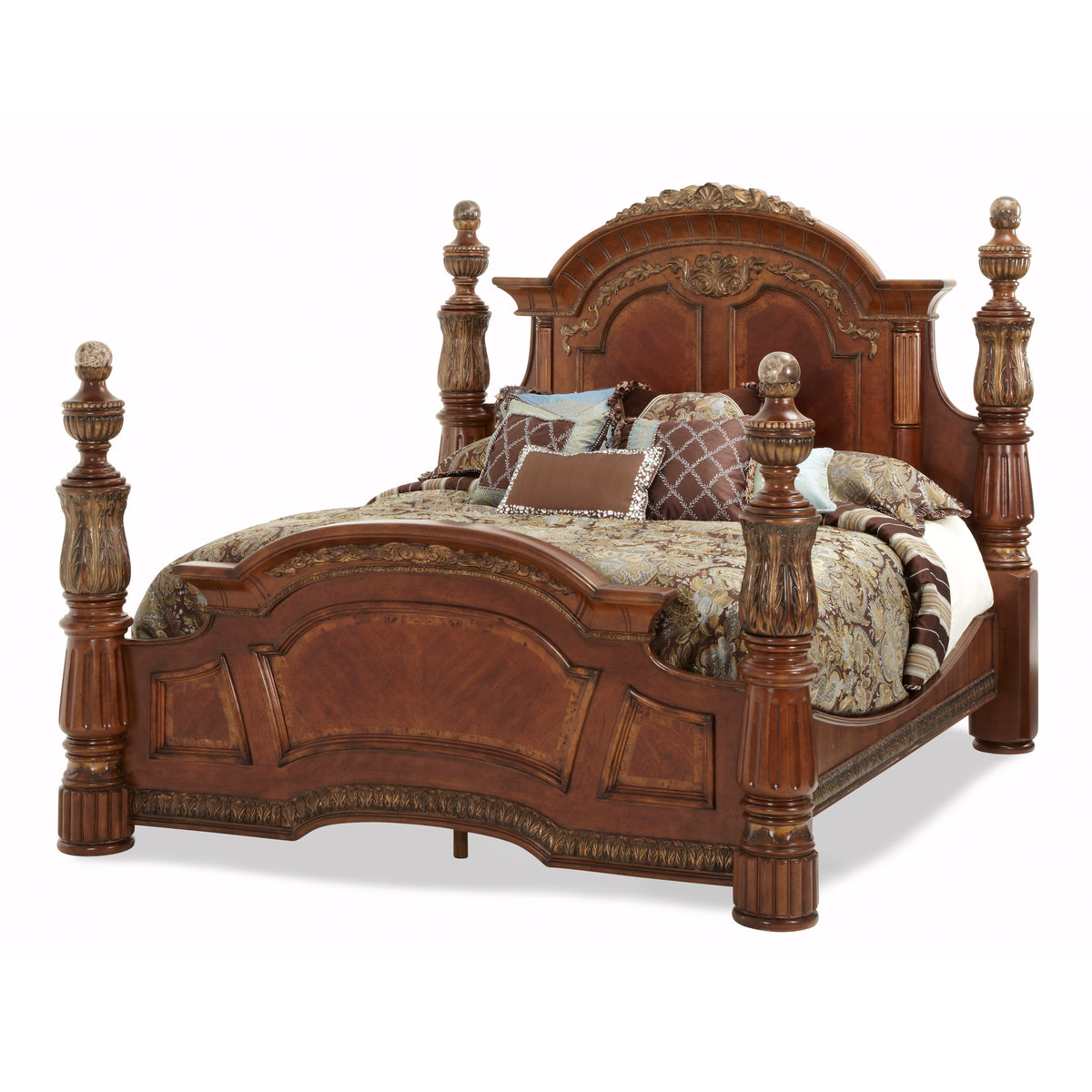 Michael Amini Villa Valencia Classic Chestnut Low Poster Bed