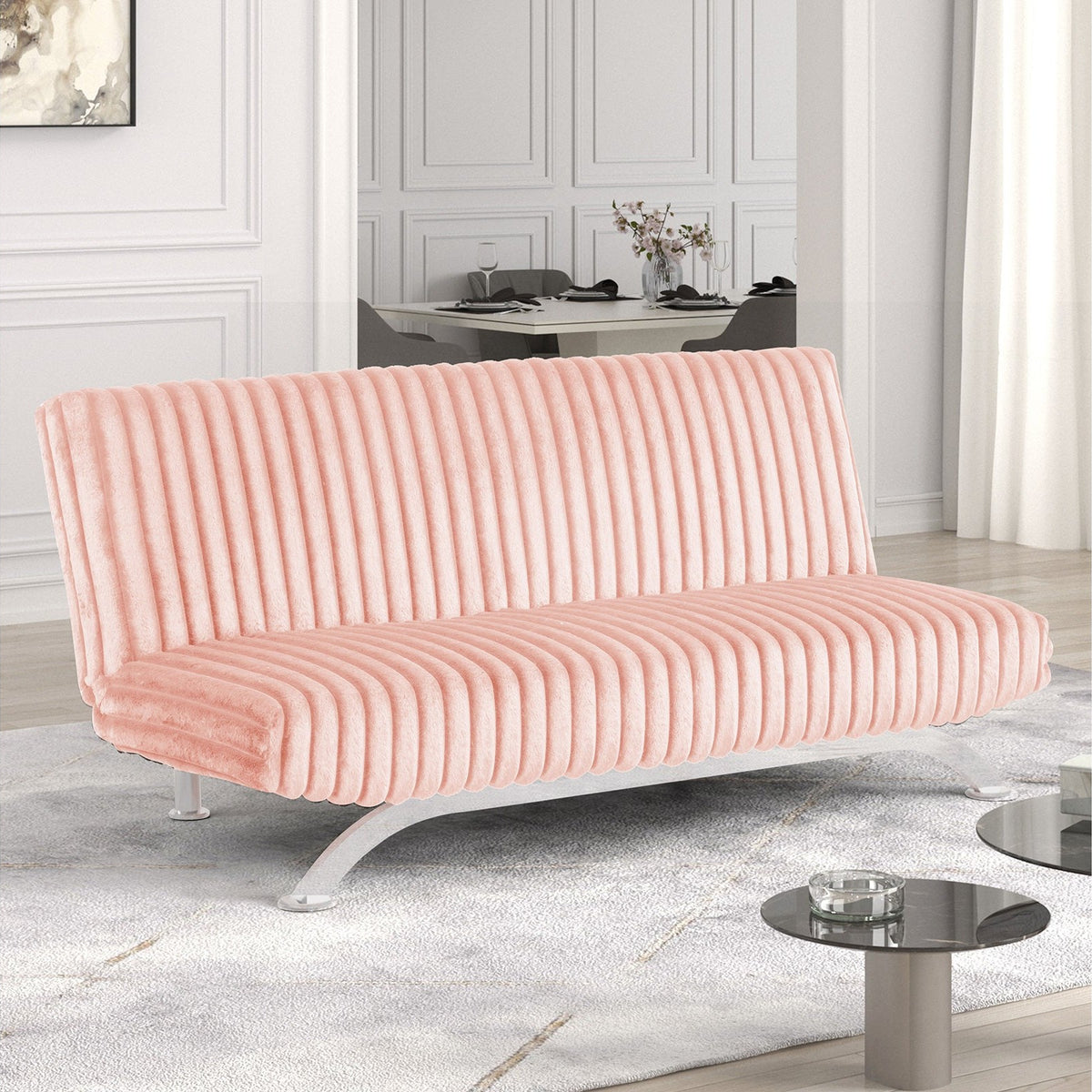 Furniture of America Villeneuve Pink Futon Sofa Bed | Ornate Home