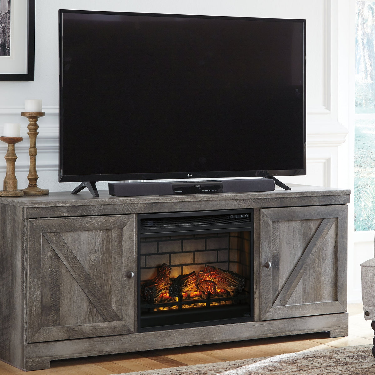 Ashley Furniture Wynnlow Gray 63" TV Stand with Electric Fireplace ...