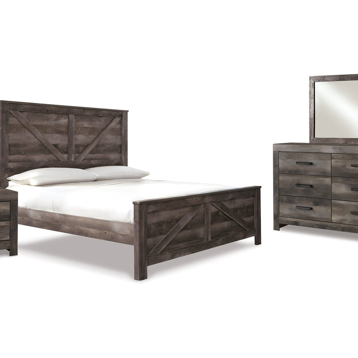 Ashley Furniture Wynnlow Gray King Crossbuck Panel Bedroom Set with ...