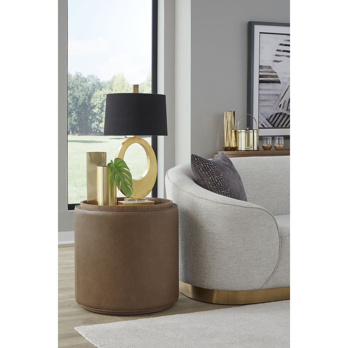 Modus Yeal Sahara Leather Upholstered Storage End Table with Wooden ...