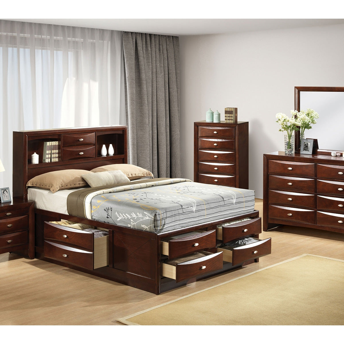 Furniture of America Zosimo Dark Cherry 5 Pc. Queen Bedroom Set w/ 2NS ...