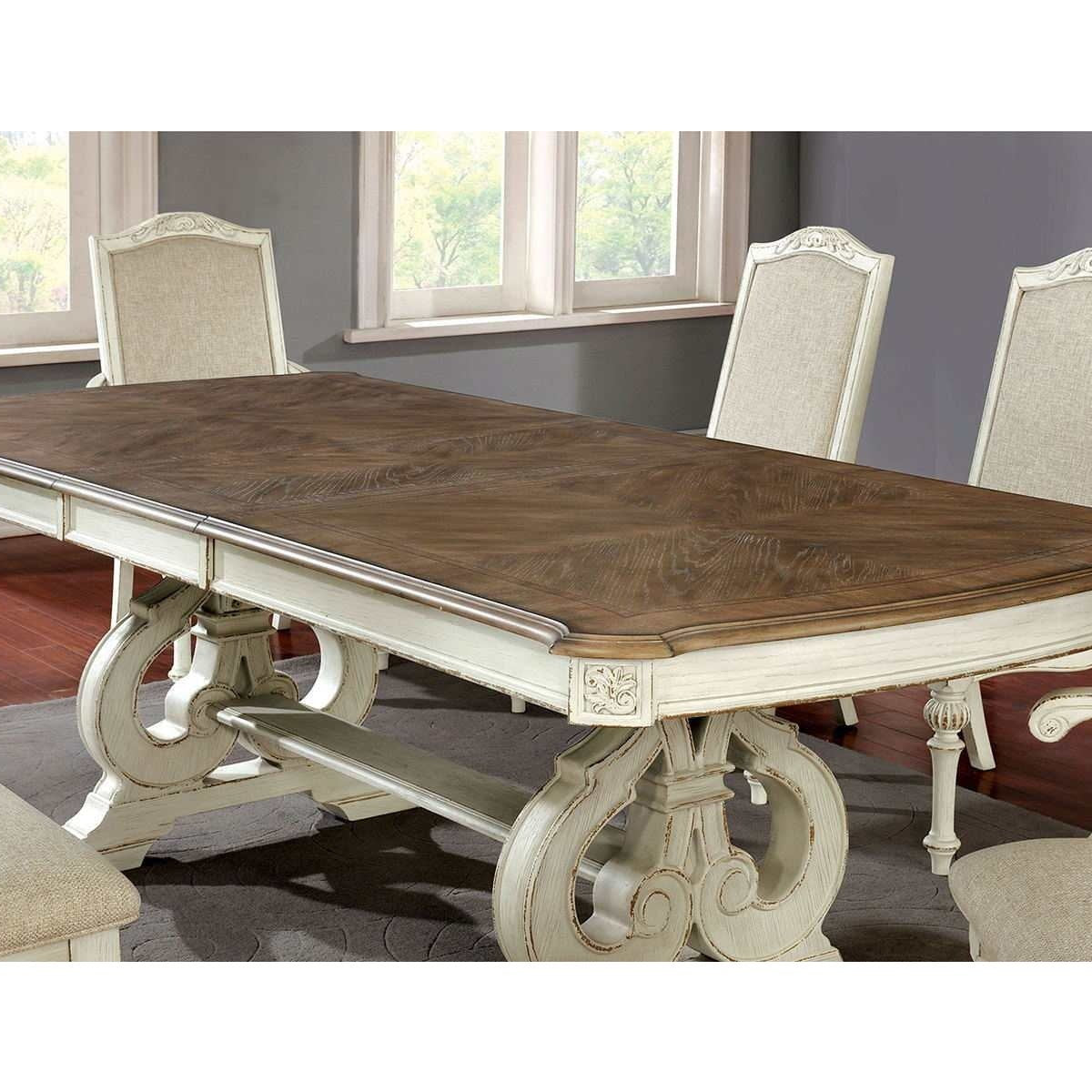 Furniture of America Arcadia Antique White Dining Table | Ornate Home