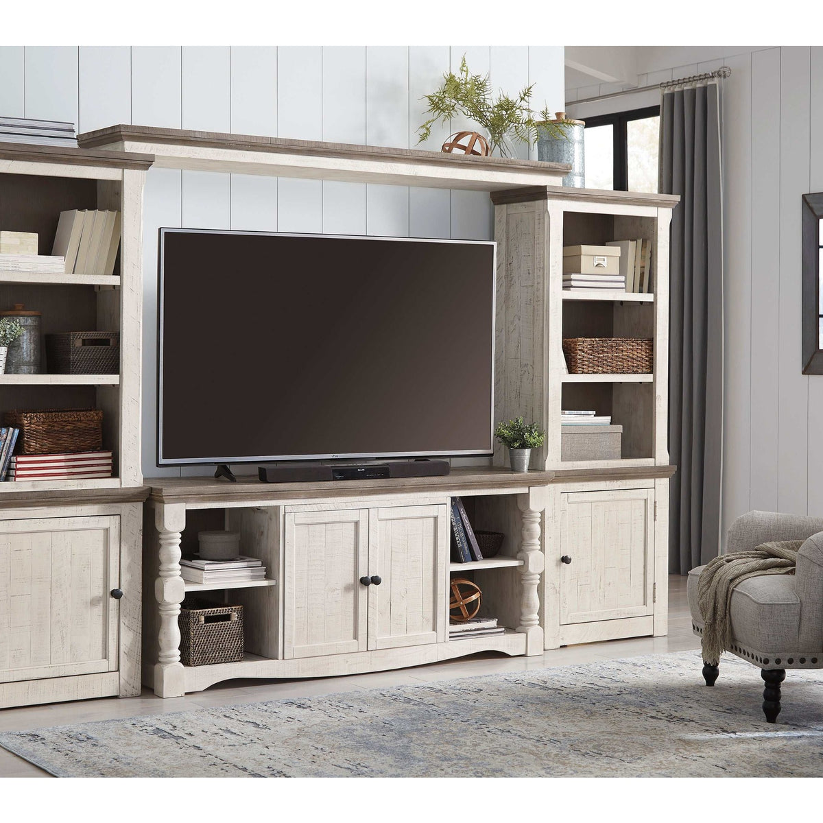 Ashley Furniture Havalance Weathered Gray & Vintage White Entertainment ...