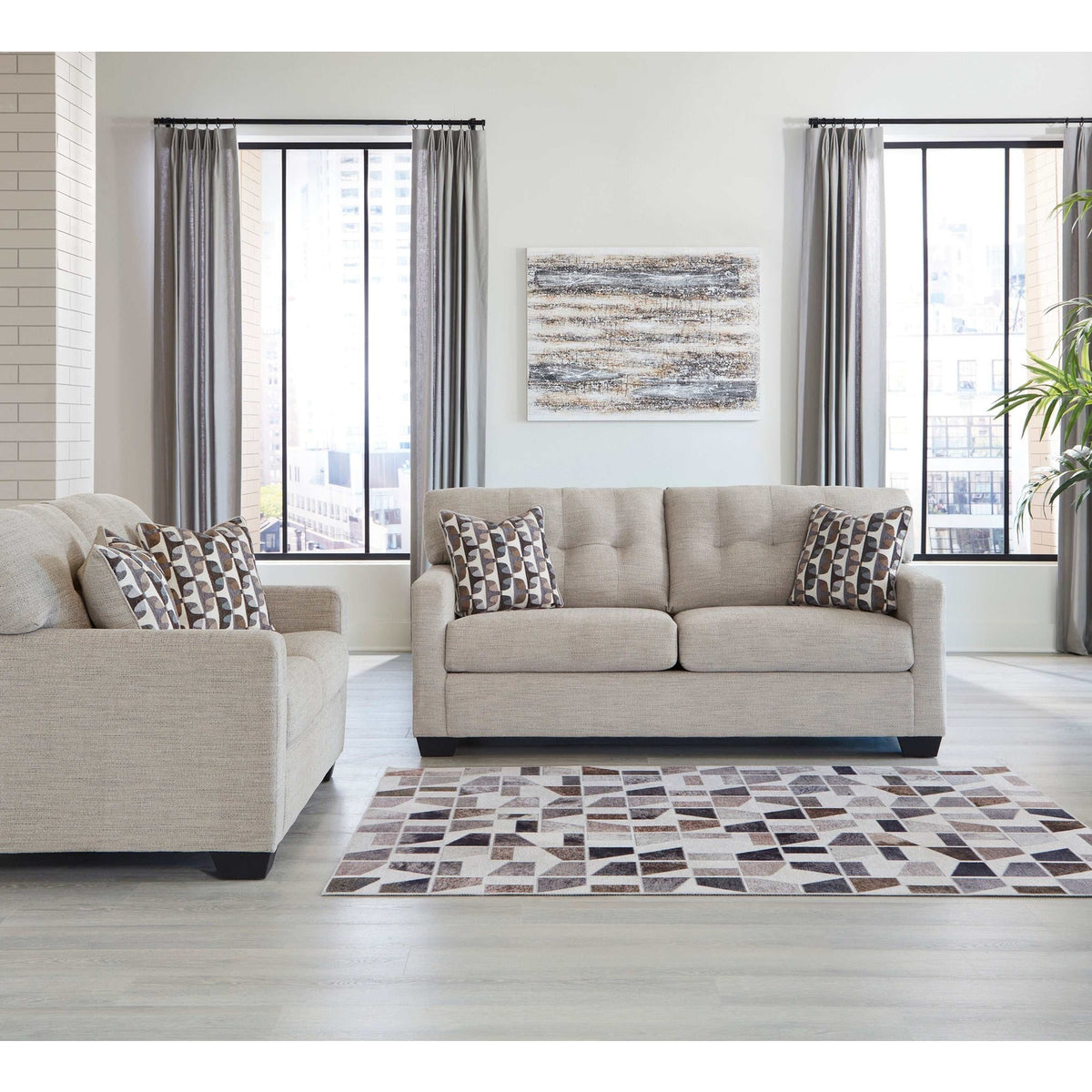 Ashley Furniture Mahoney Pebble Sofa & Loveseat Living Room Set / 2pc ...