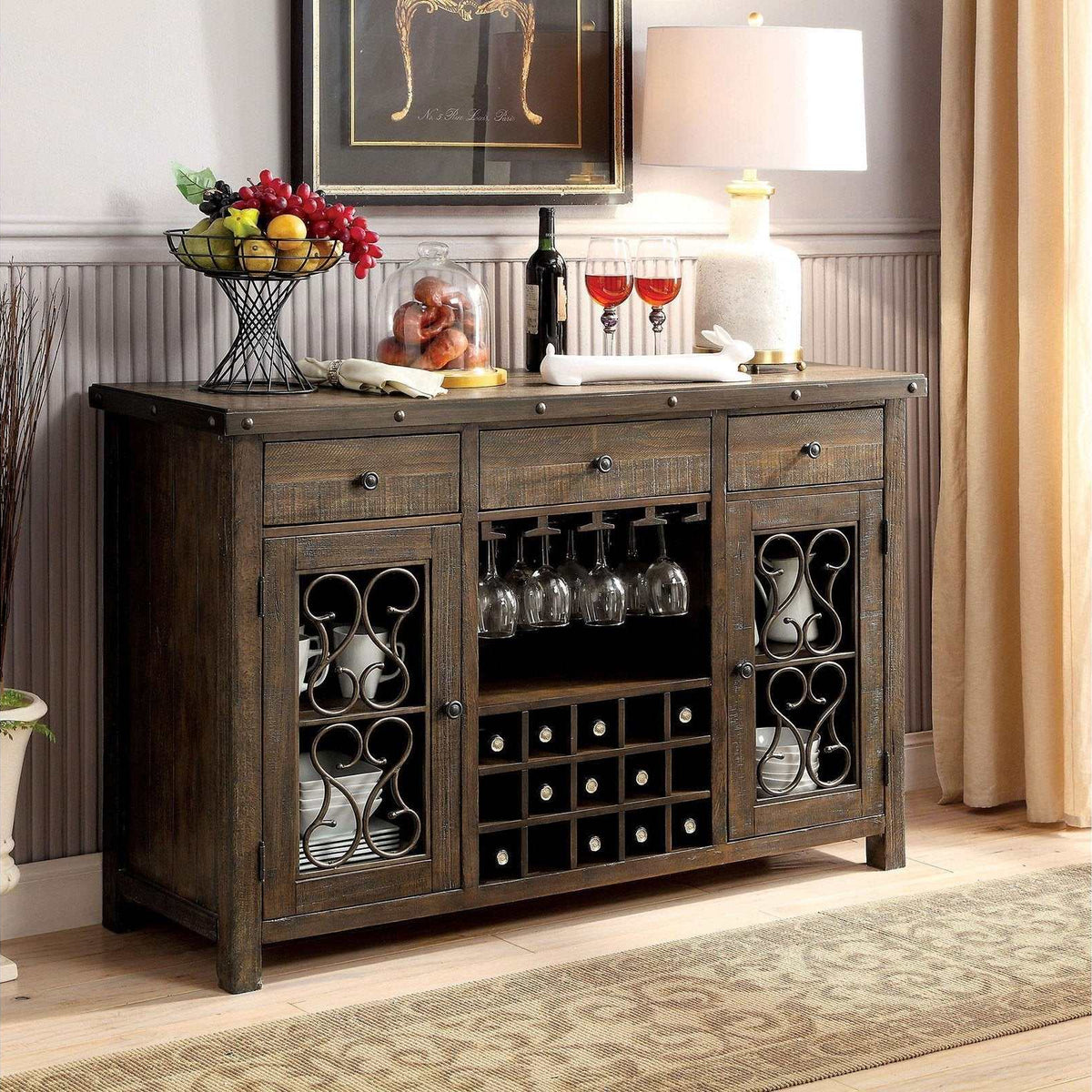 Furniture of America Paulina Rustic Walnut Server | Ornate Home