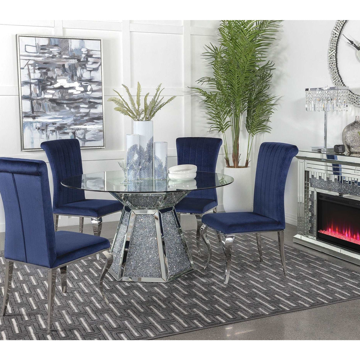 Coaster Quinn Ink Blue / Mirror 5 Pc Dining Set | Ornate Home